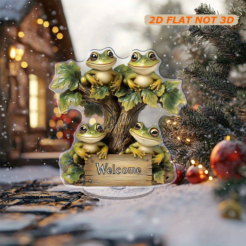 Rotating acrylic ornament featuring four adorable frogs around an oak ...