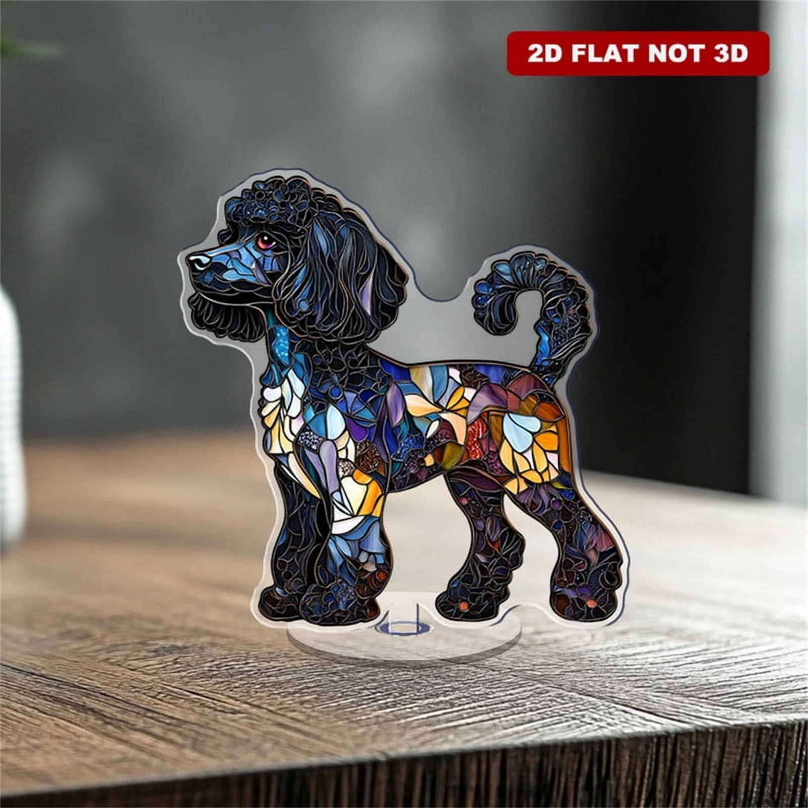 Rotating acrylic ornament featuring a full body black poodle in stained ...
