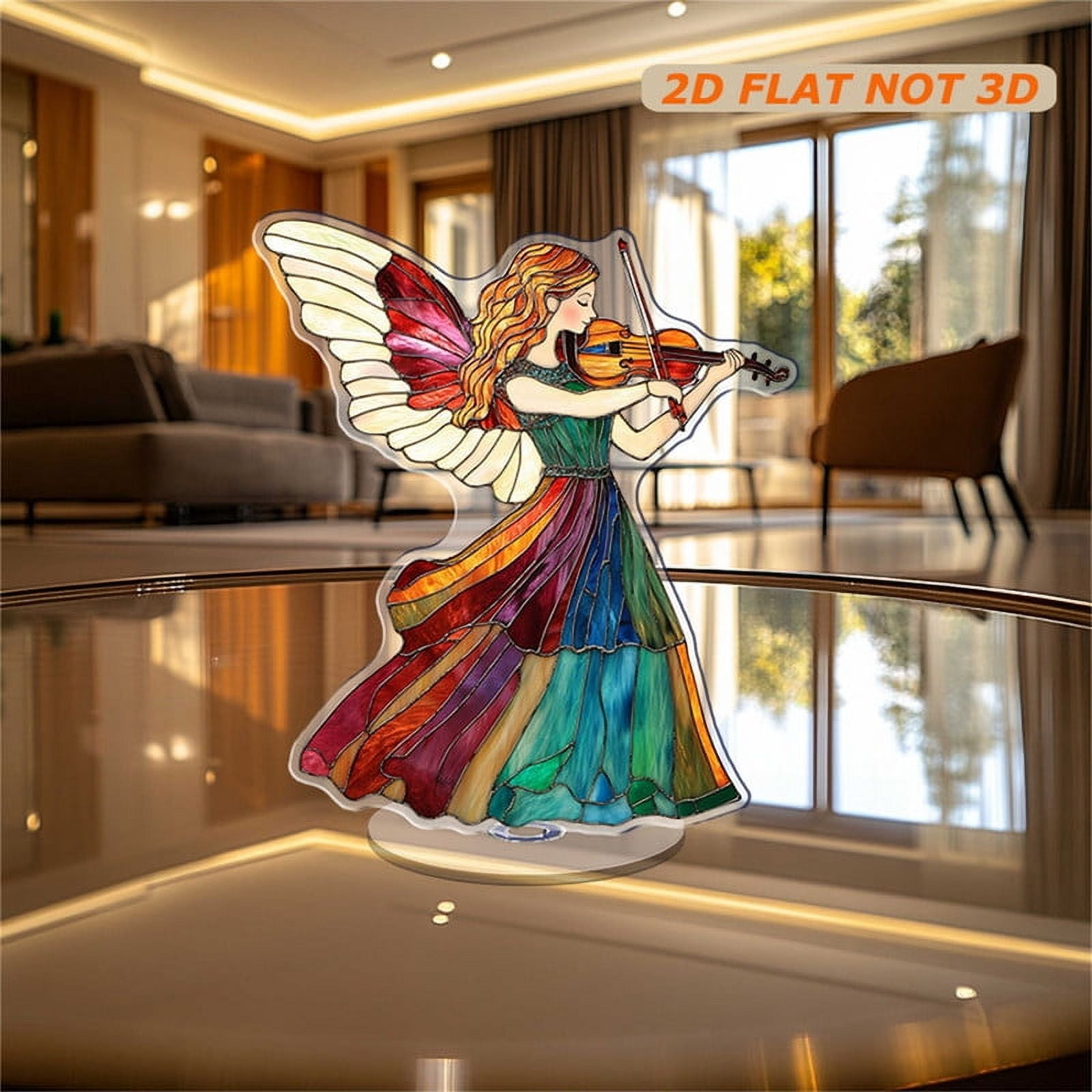 Rotating acrylic ornament featuring a lifelike angel playing a violin ...