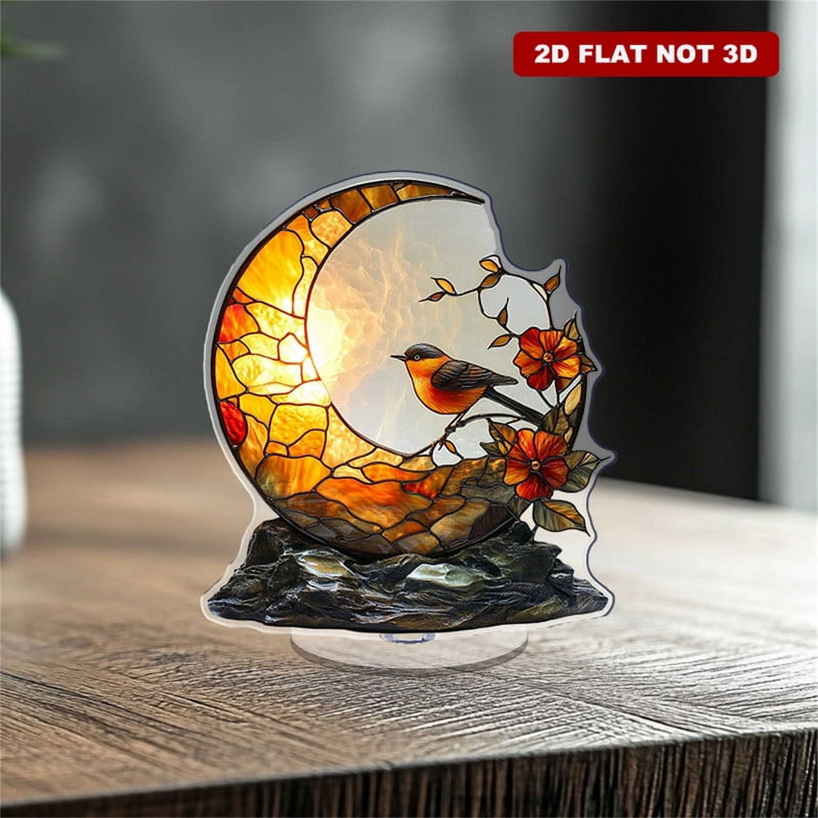 Rotating acrylic ornament featuring a luminous stained glass crescent ...