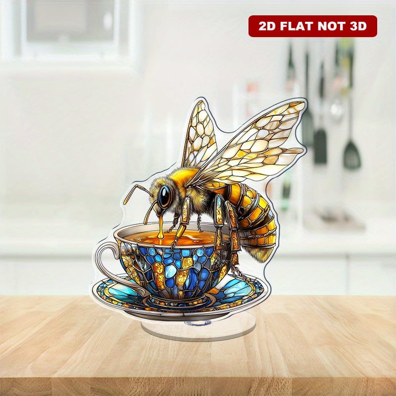 Rotating acrylic ornament featuring a majestic stained-glass honeybee ...