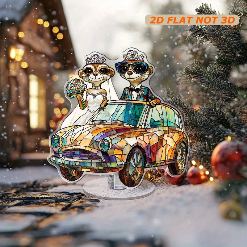 Rotating acrylic ornament featuring stained glass fish and meerkat ...