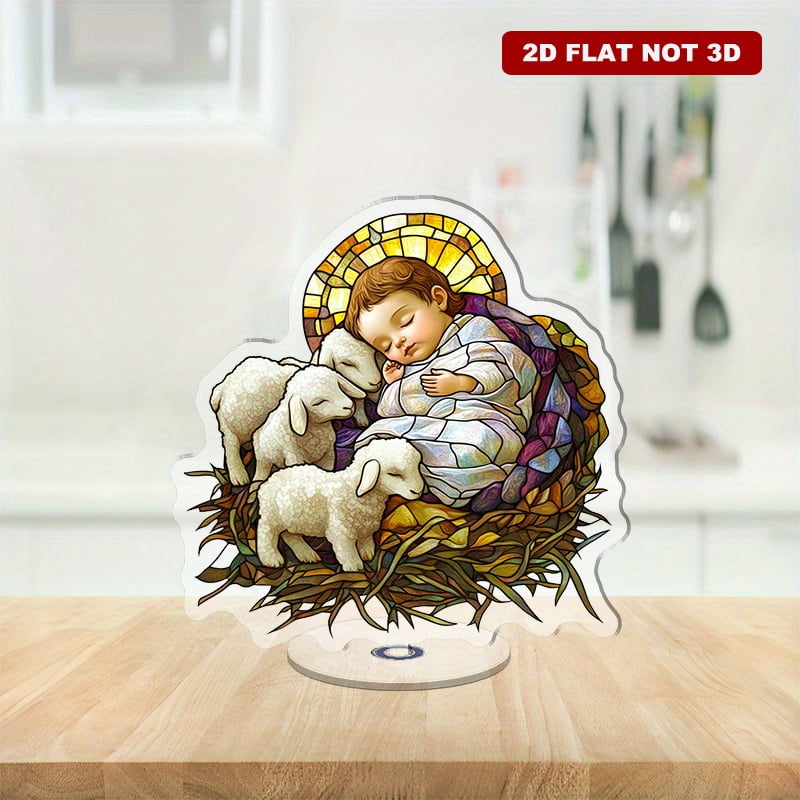 Rotating acrylic ornament featuring a stained glass style scene of a ...