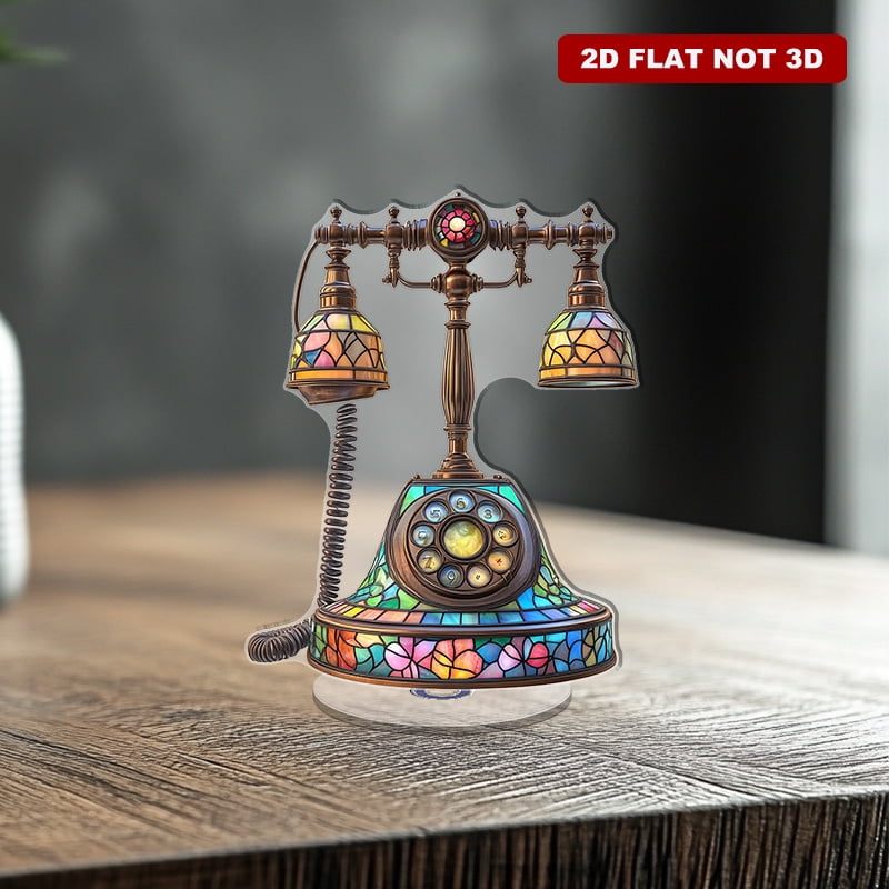 Rotating acrylic ornament featuring a stained glass telephone with ...