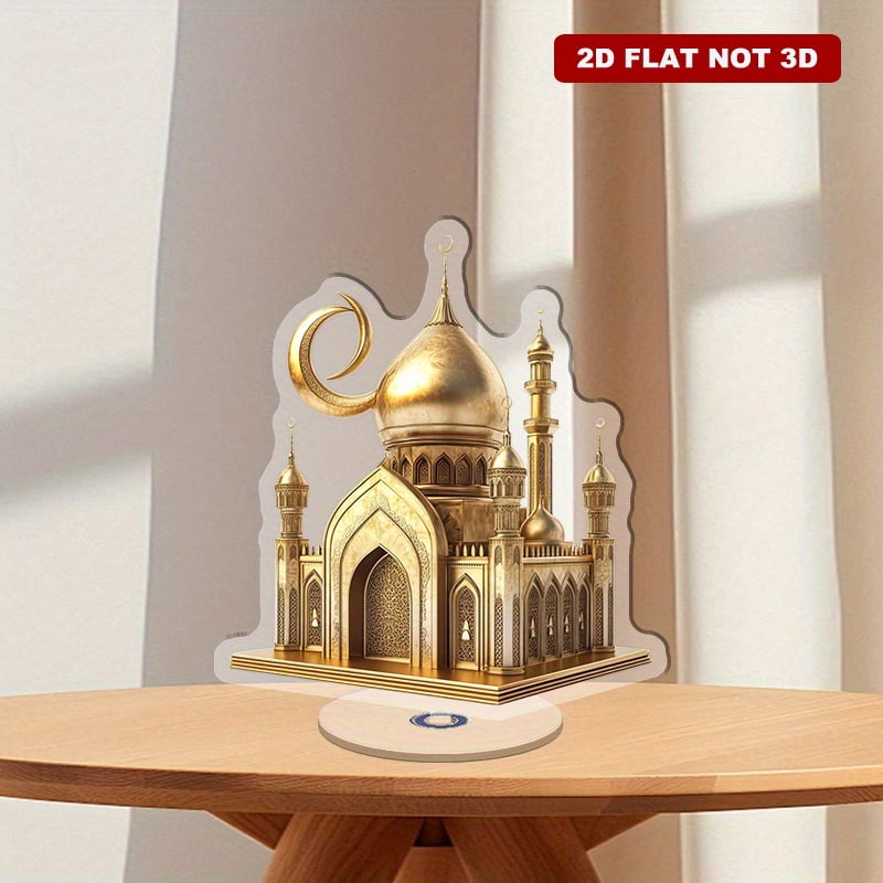 Rotating acrylic ornament featuring a stunning golden mosque and ...