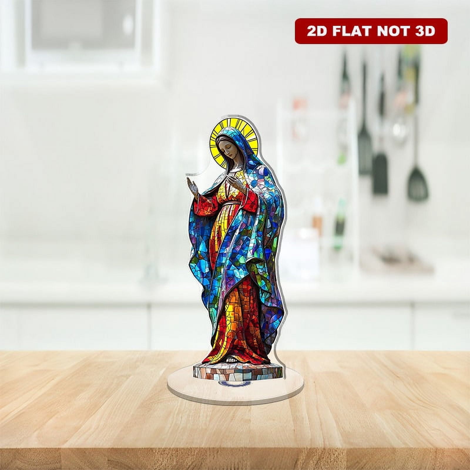 Rotating acrylic ornament featuring the Virgin Mary in stained glass ...
