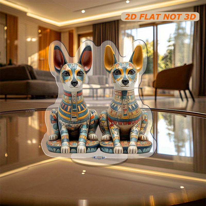 Rotating acrylic ornament featuring two Egyptian pharaoh hound statues ...