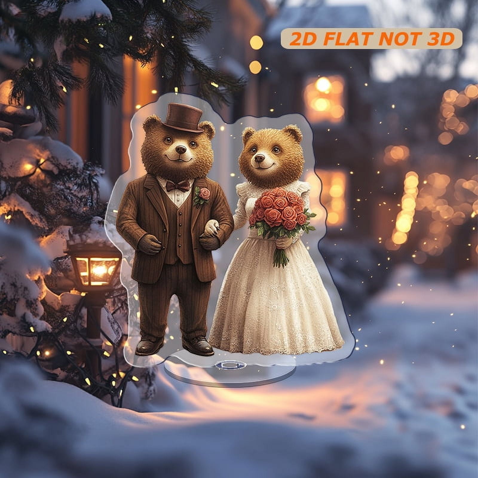 Rotating acrylic ornament featuring two adorable bears standing upright ...