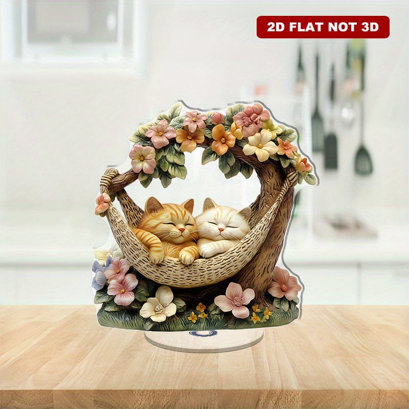 Rotating acrylic ornament featuring two cats sleeping in a colorful ...