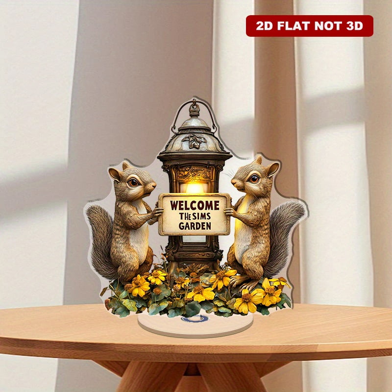 Rotating acrylic ornament featuring two squirrels with a welcome sign ...