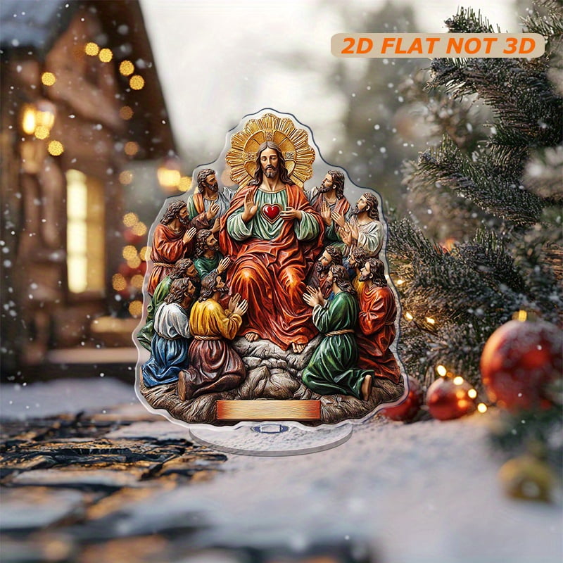 Rotating acrylic ornament featuring a vibrant Jesus Christ statue with ...