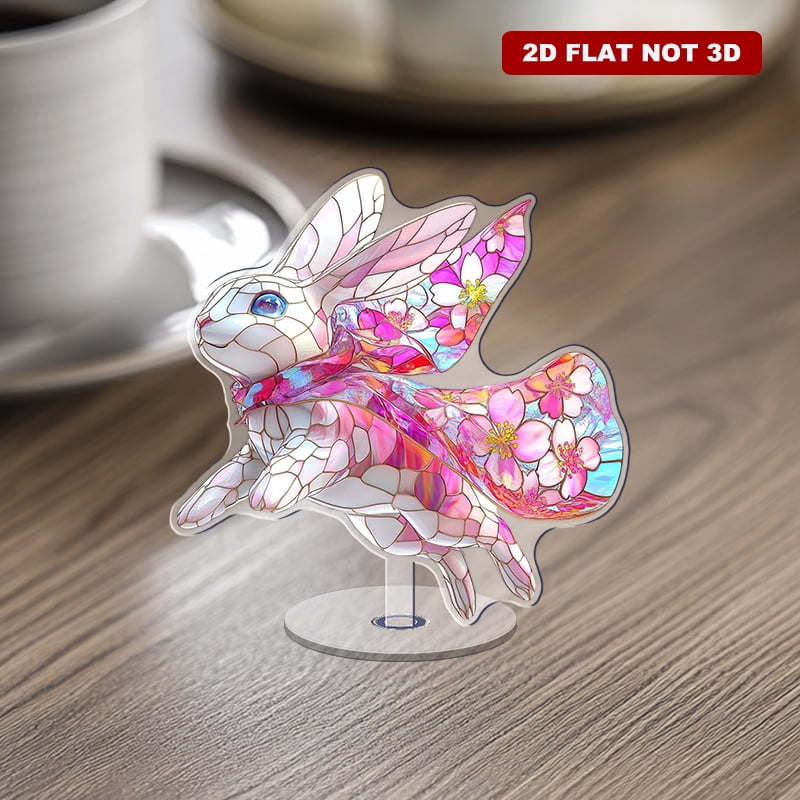 Rotating acrylic ornament featuring a vibrant Ryukyu rabbit in a cherry ...