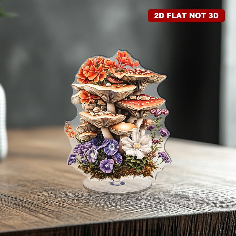 Rotating acrylic ornament featuring vibrant flowers atop mushrooms with ...