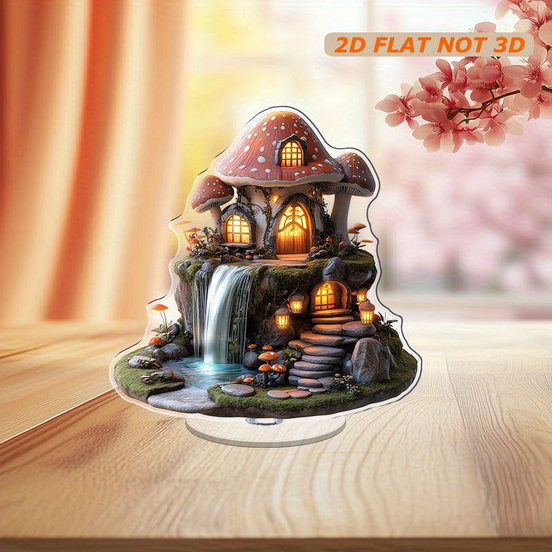 Rotating acrylic ornament featuring a vibrant mushroom house with ...