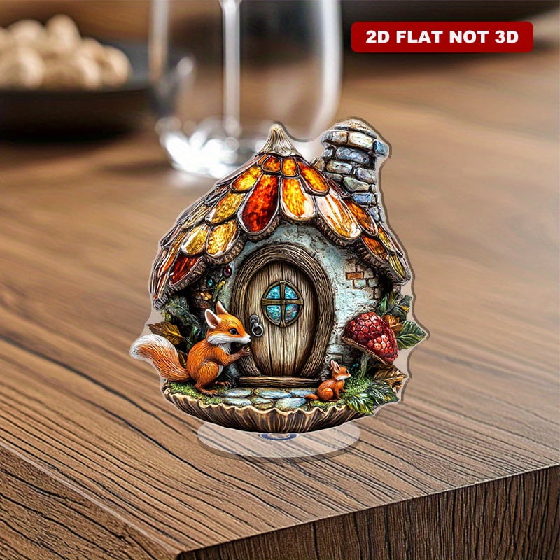 Rotating acrylic ornament featuring a vibrant stained glass acorn house ...