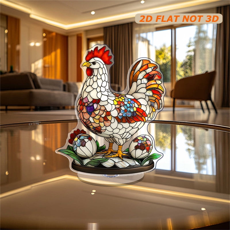 Rotating acrylic ornament featuring vibrant stained glass hen and eggs ...