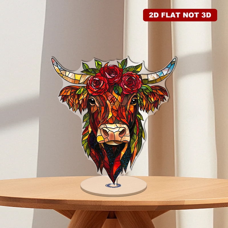 Rotating acrylic ornament featuring vibrant stained glass highland ...