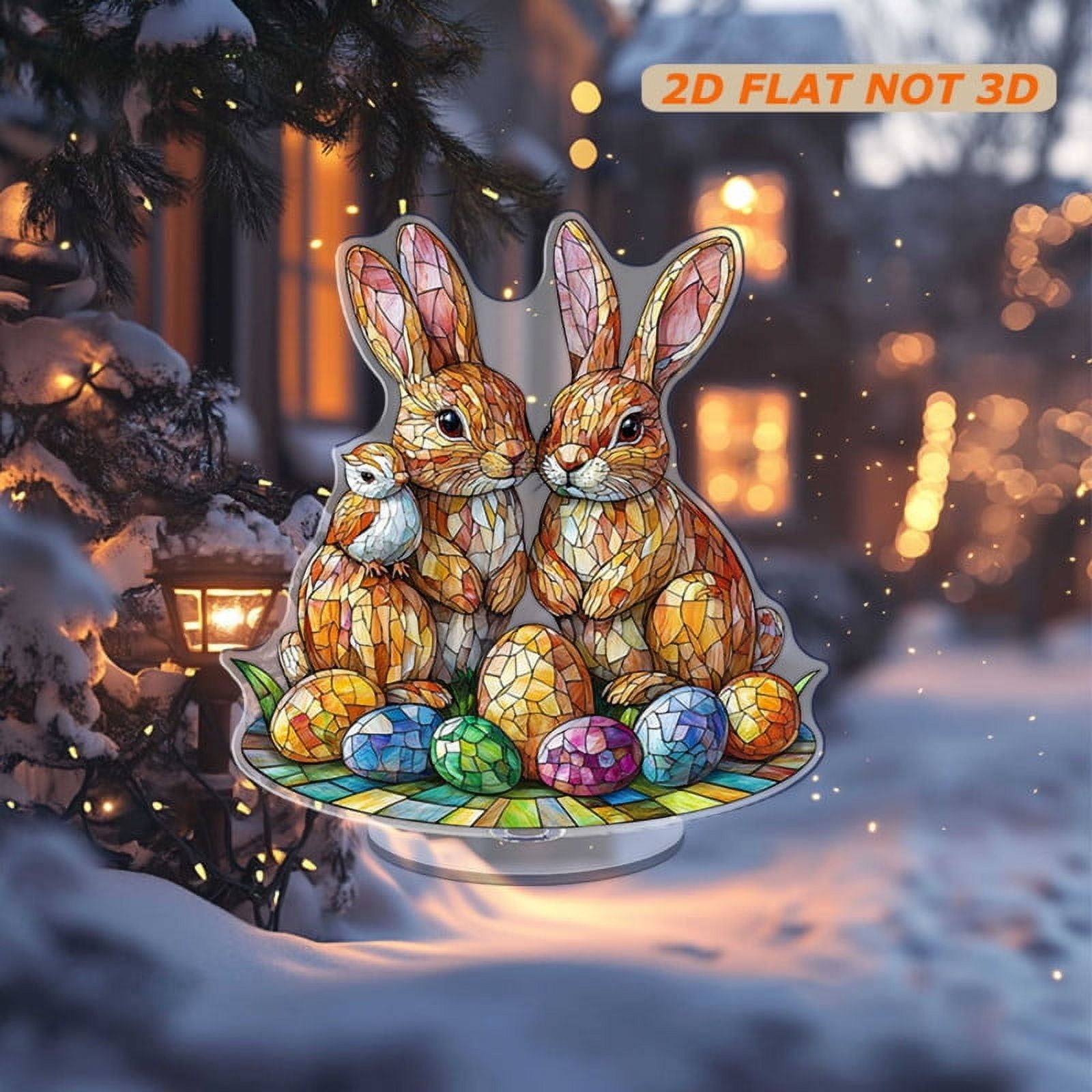 Rotating acrylic ornament featuring vibrant stained glass style rabbits ...