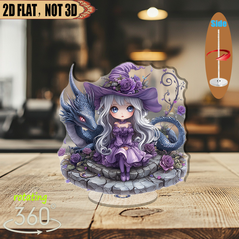 Rotating acrylic ornament featuring a woman with silver hair and a ...