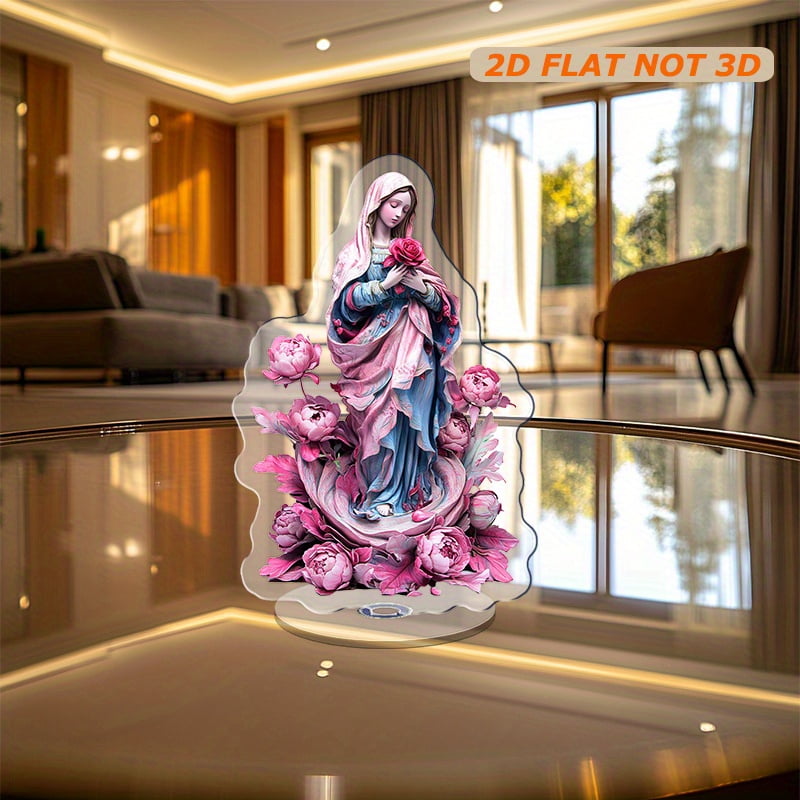 Rotating acrylic ornament of Our Lady of Eternal Sorrows in pink and ...
