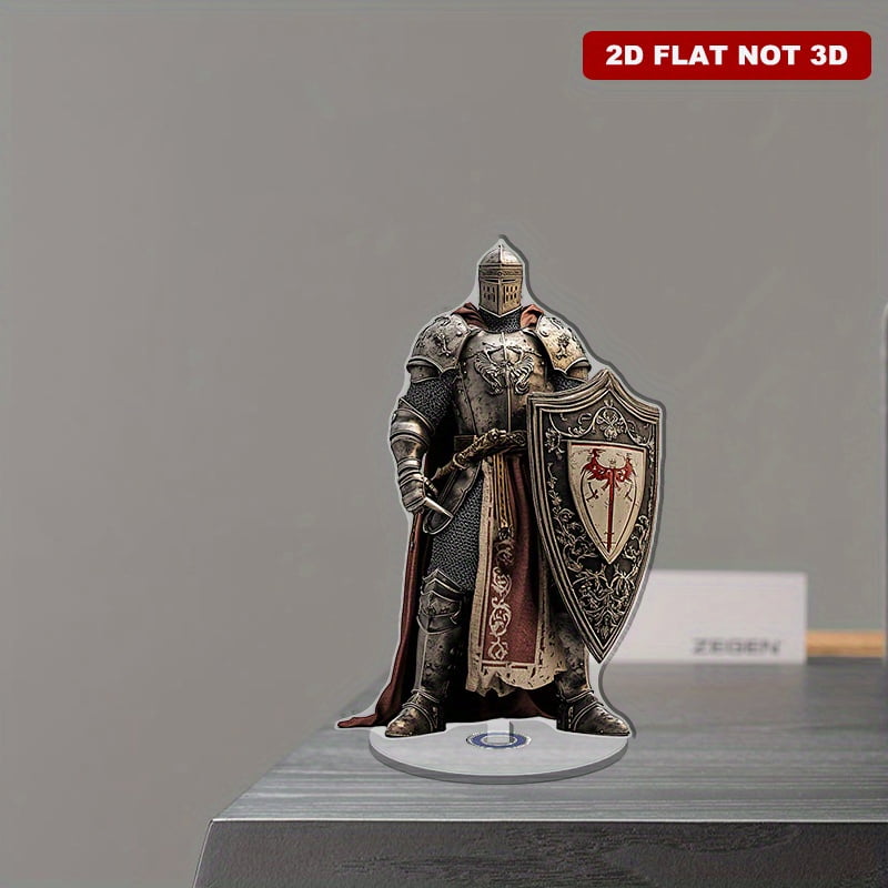 Rotating acrylic ornament of a majestic knight with intricate shield ...