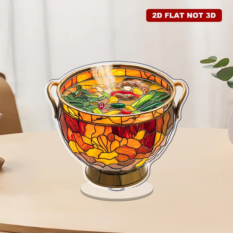 Rotating acrylic ornament showcasing a vibrant hot pot with colorful ...