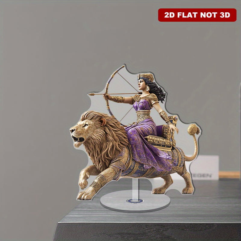 Rotating acrylic piece of Ishtar goddess in a lion chariot with bow ...