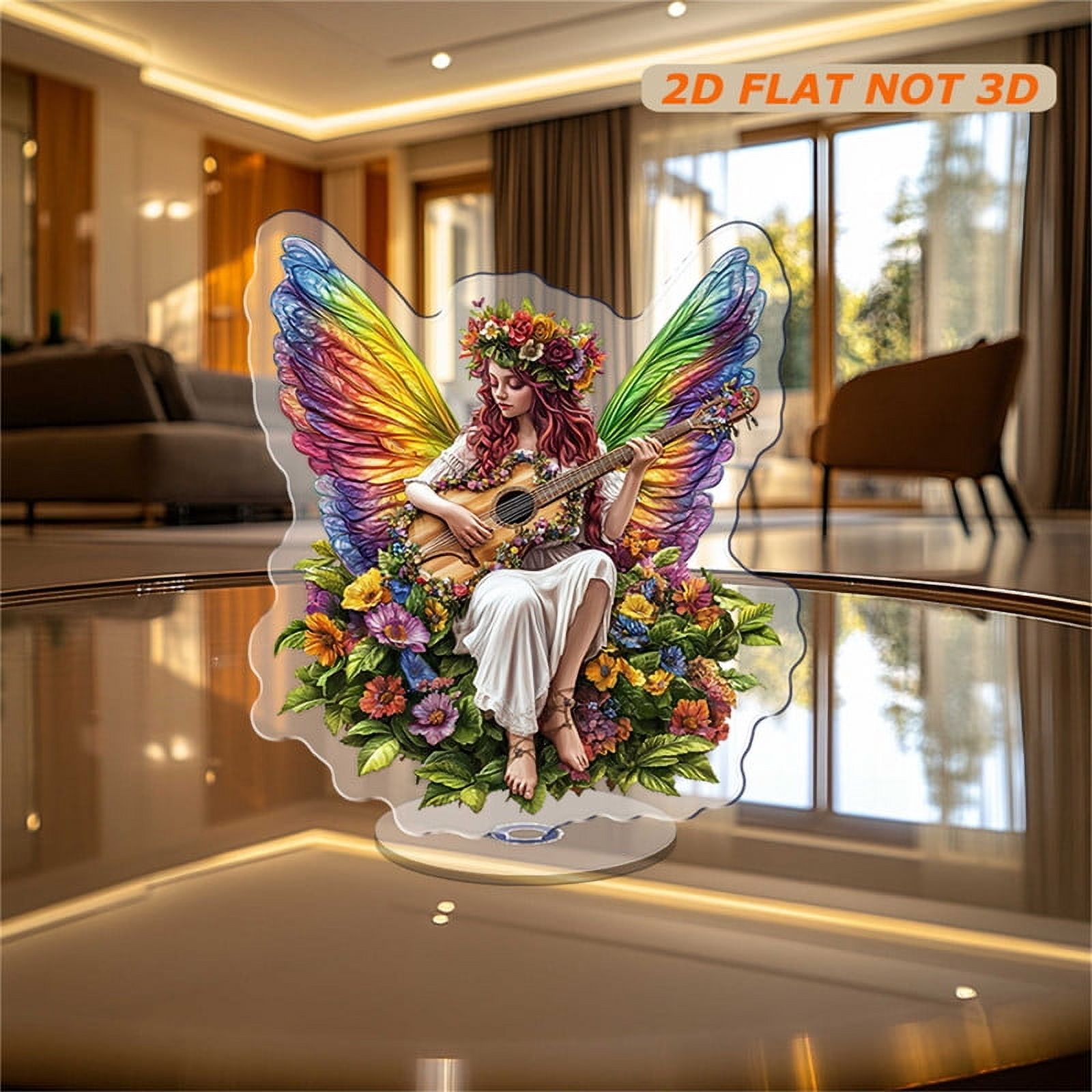 Rotating acrylic piece featuring a fairy with rainbow wings playing a ...