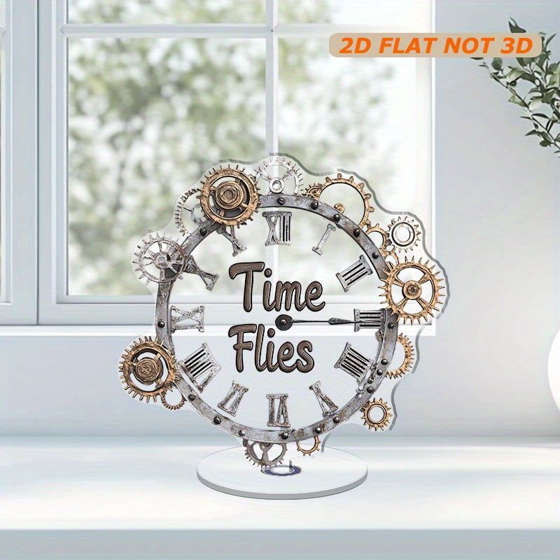 Rotating acrylic piece featuring a realistic clay clock with hands and ...