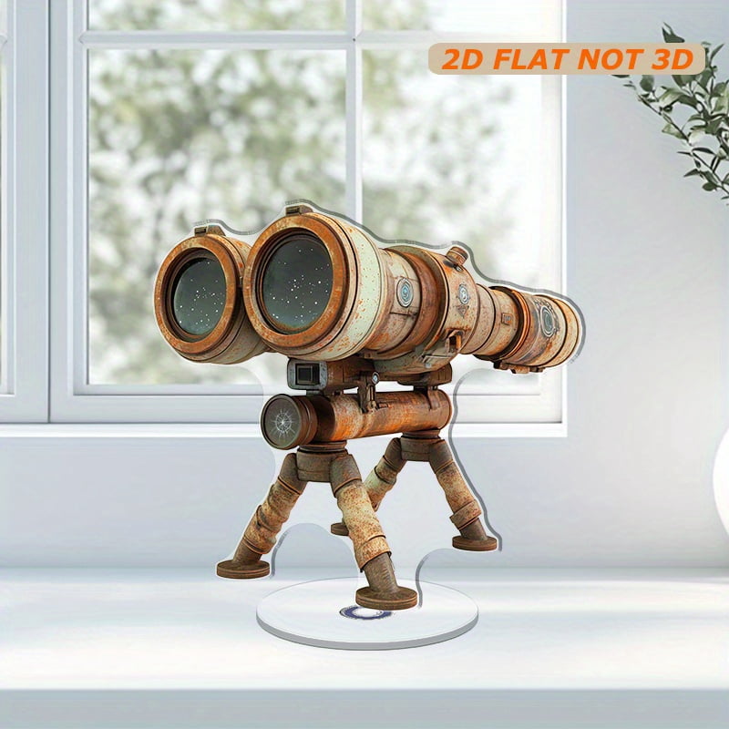 Rotating acrylic piece featuring a telescope with large lenses and a ...