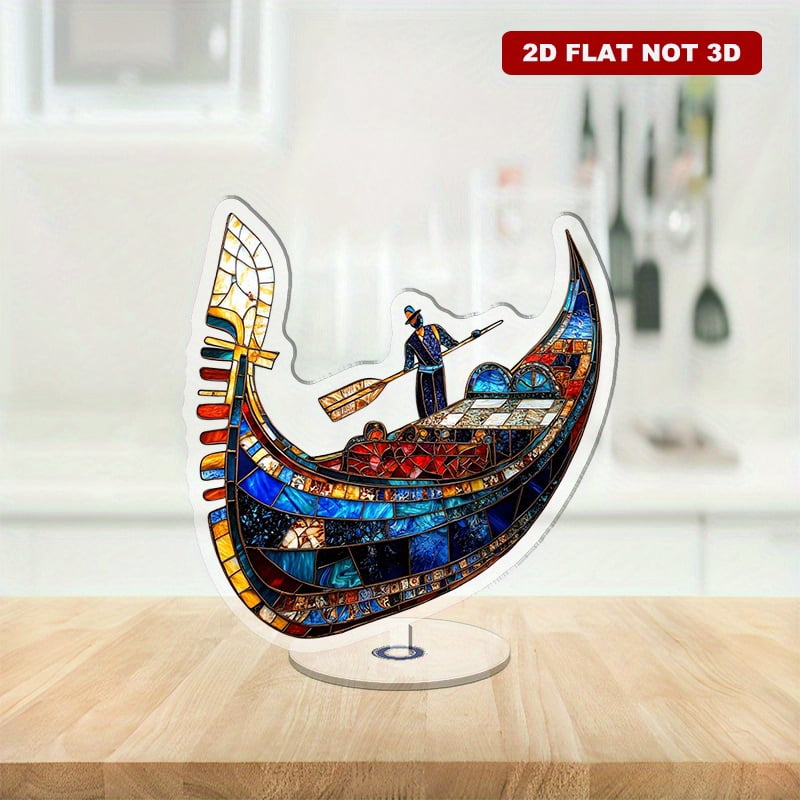 Rotating acrylic piece featuring a vibrant Venetian gondola with ...