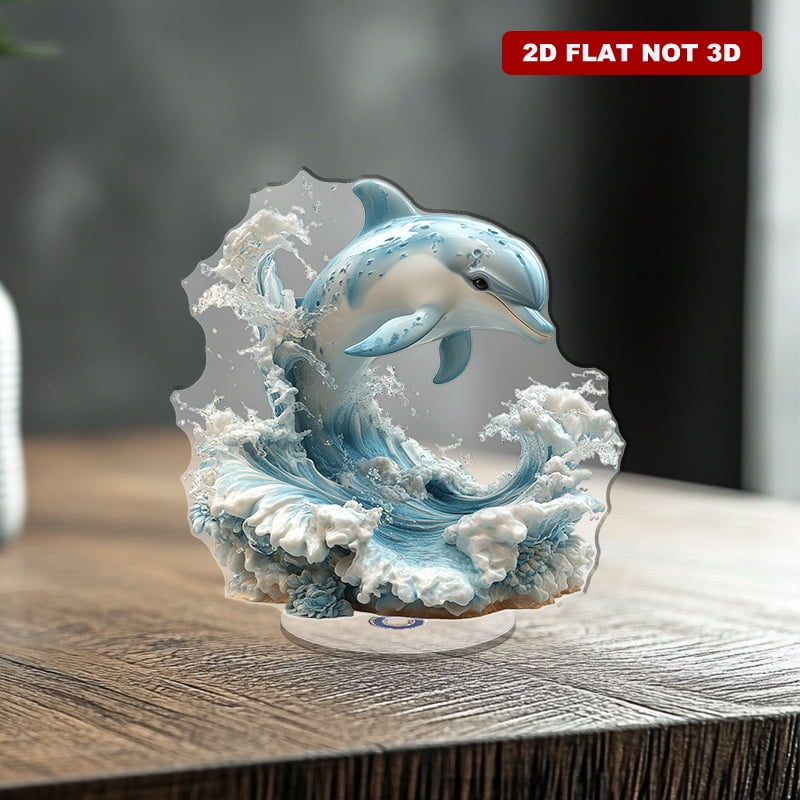 Rotating acrylic piece featuring a dolphin jumping through waves in ...