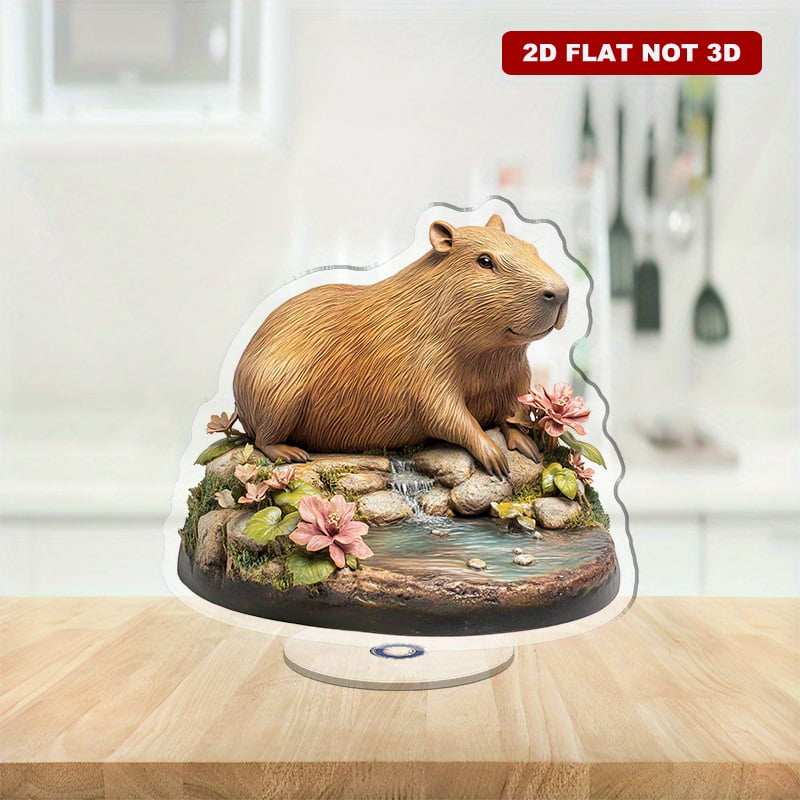 Rotating acrylic sculpture of a capybara with realistic textures and an ...