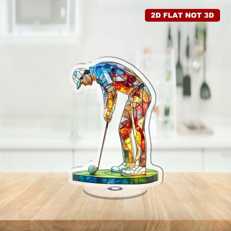 Rotating acrylic sculpture depicting a golfer perfectly poised for a ...