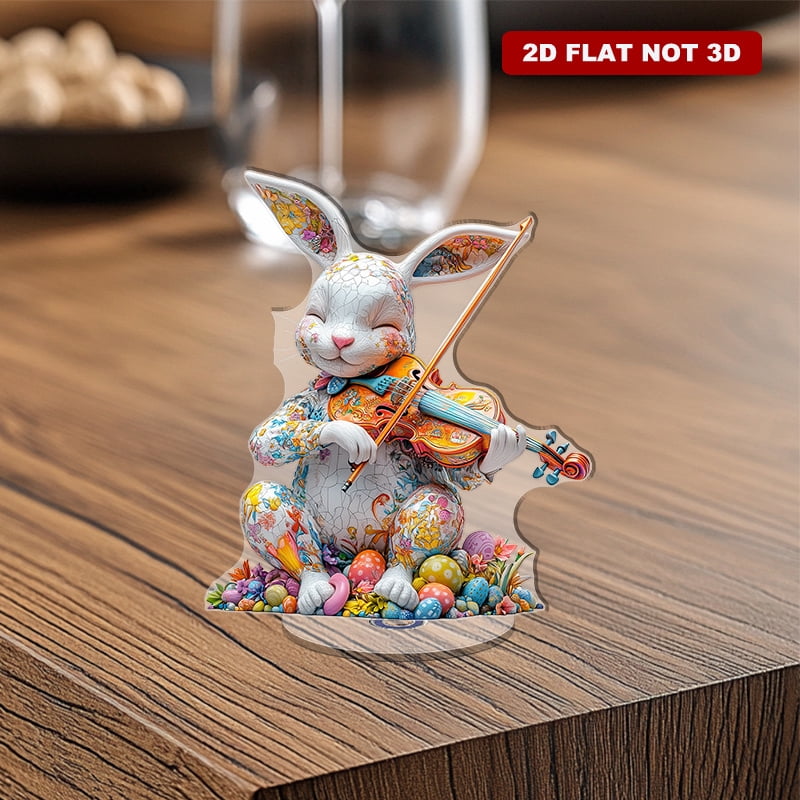 Rotating acrylic sculpture of an elegant Easter bunny playing violin ...