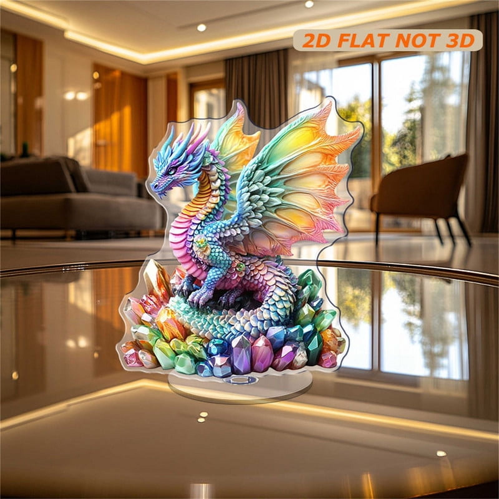 Rotating acrylic sculpture featuring a dragon with iridescent scales ...