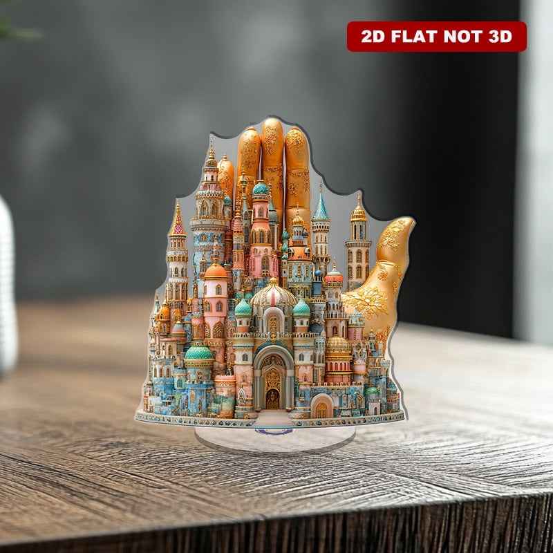 Rotating acrylic sculpture featuring a golden hand of God pulling a ...