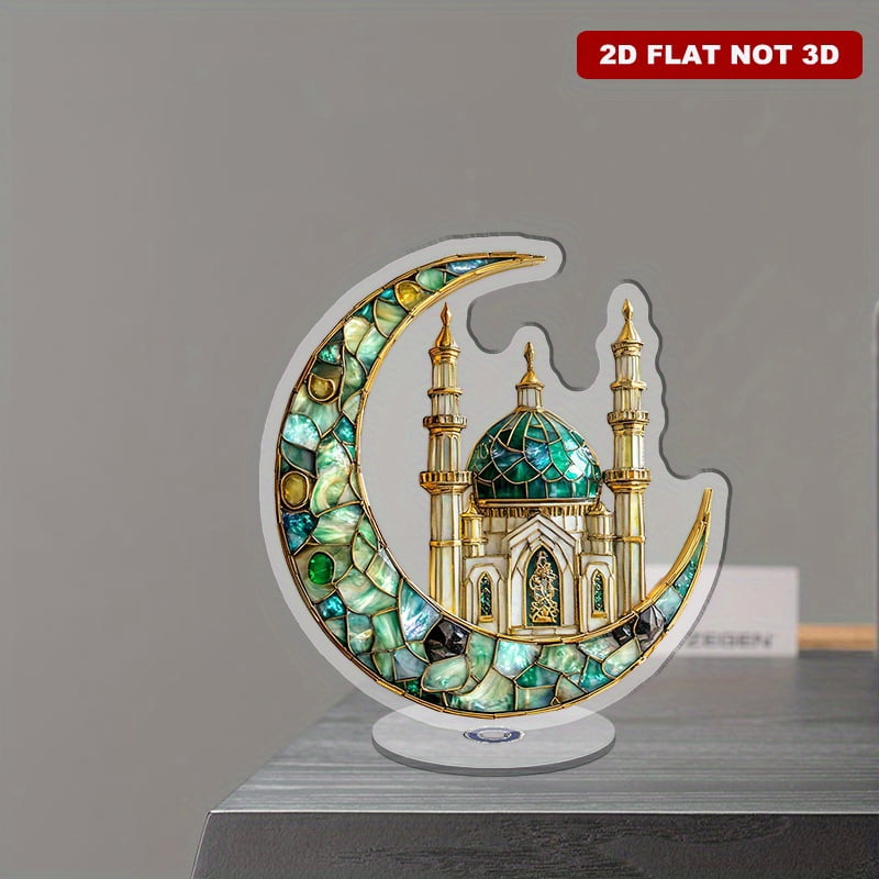 Rotating acrylic sculpture featuring a moon-shaped mosque with a green ...