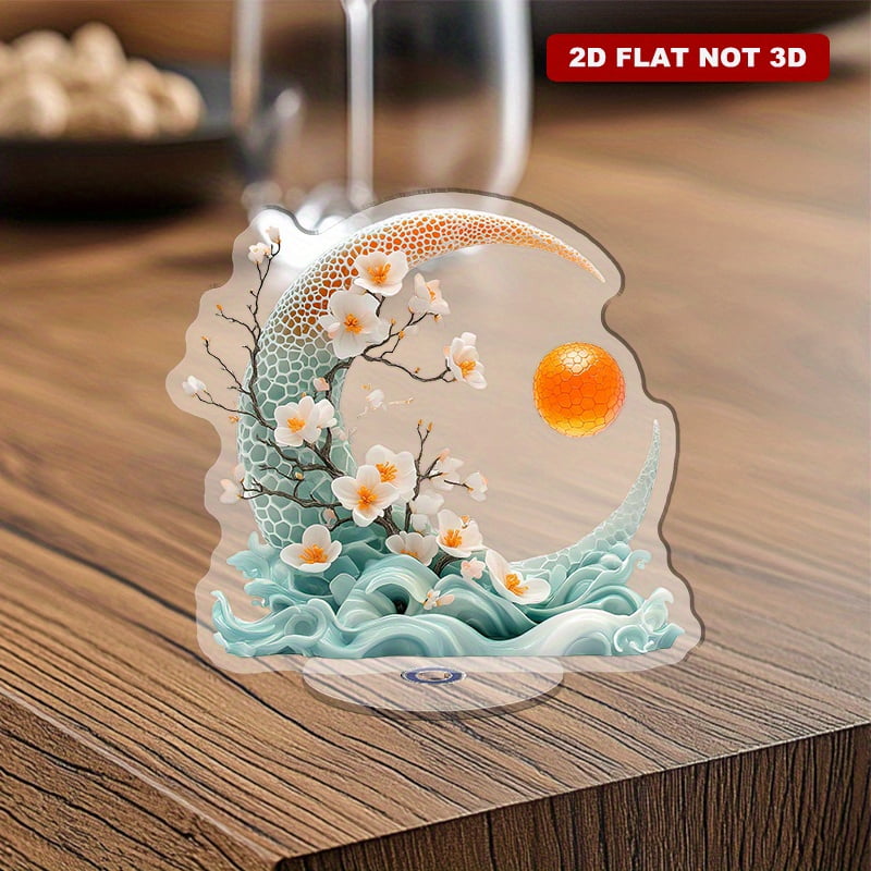 Rotating acrylic sculpture featuring a crescent wave design adorned ...