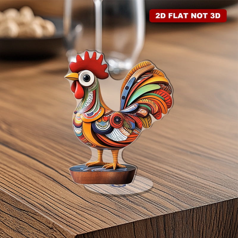 Rotating acrylic sculpture of a large colorful rooster features ...