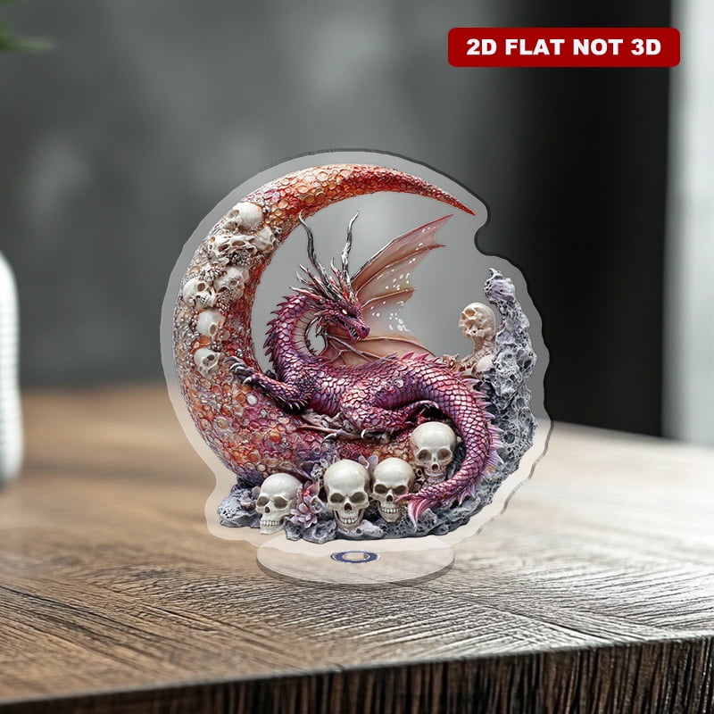 Rotating acrylic sculpture of a moon dragon adorned with skulls ...