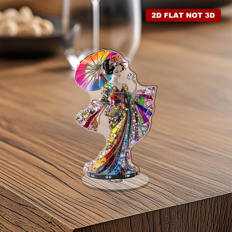 Rotating acrylic sculpture of a gemstone geisha featuring colorful ...