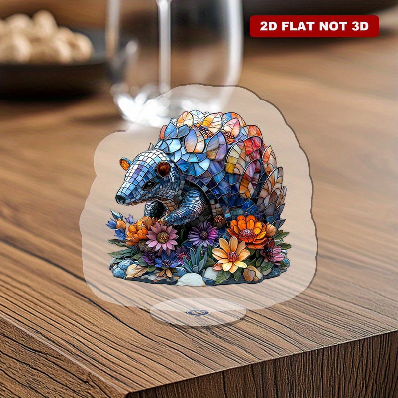 Rotating acrylic sculpture of a vibrant armadillo with iridescent ...