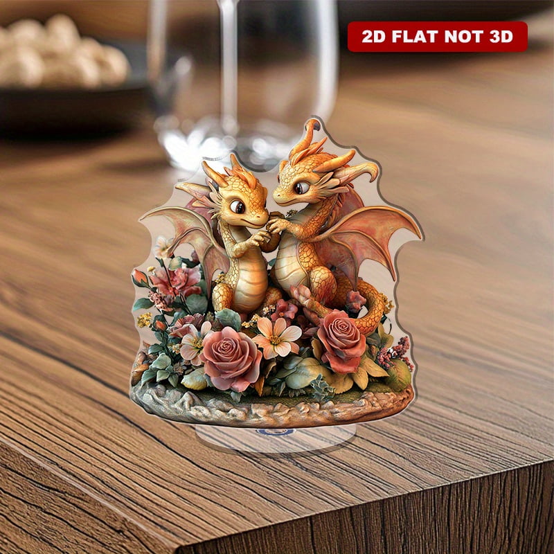 Rotating acrylic sculpture of two vibrant fire dragons amidst colorful ...