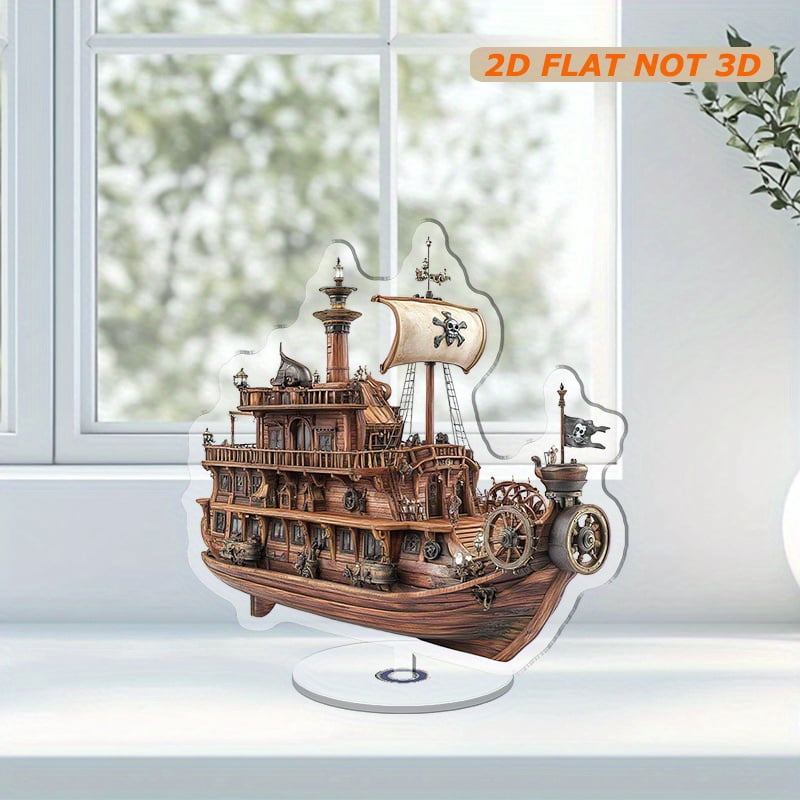 Rotating acrylic sculpture showcasing a pirate-themed paddle-wheel ...