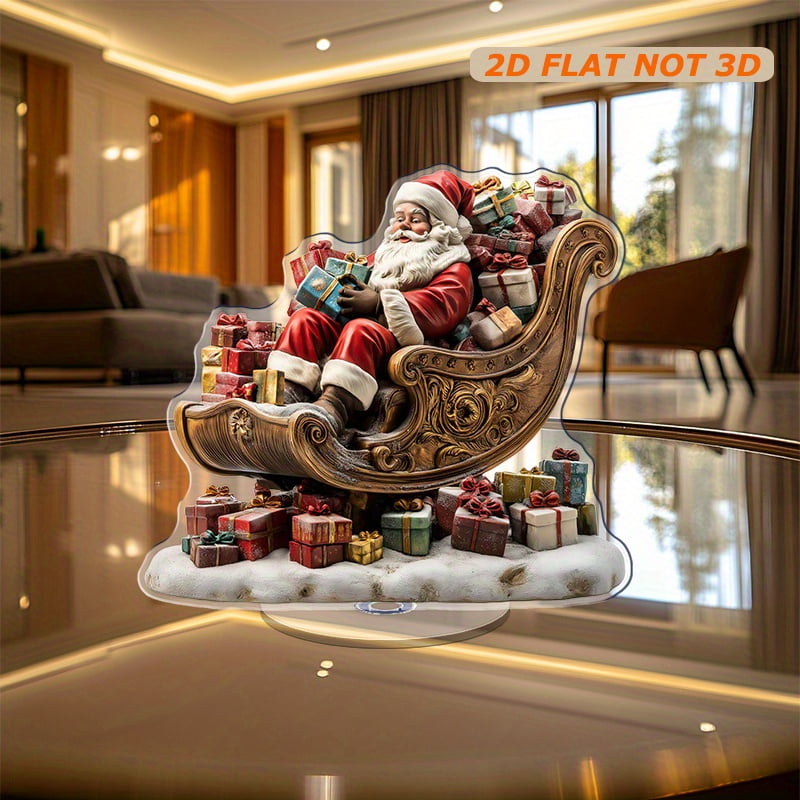 Rotating acrylic standee features Santa Claus in his sleigh surrounded ...