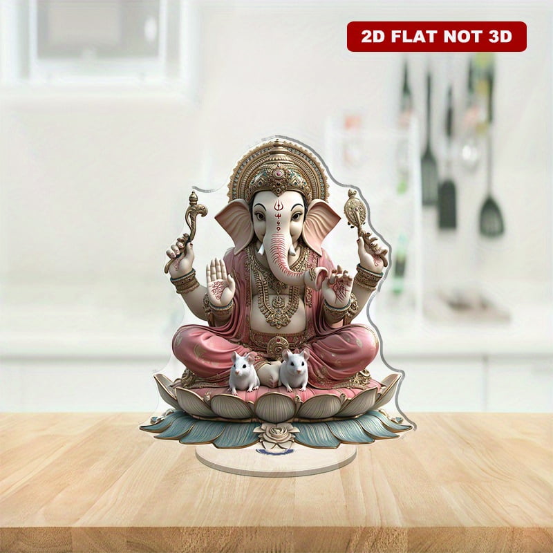 Rotating acrylic statue of a majestic Ganesha with two white rats on a ...