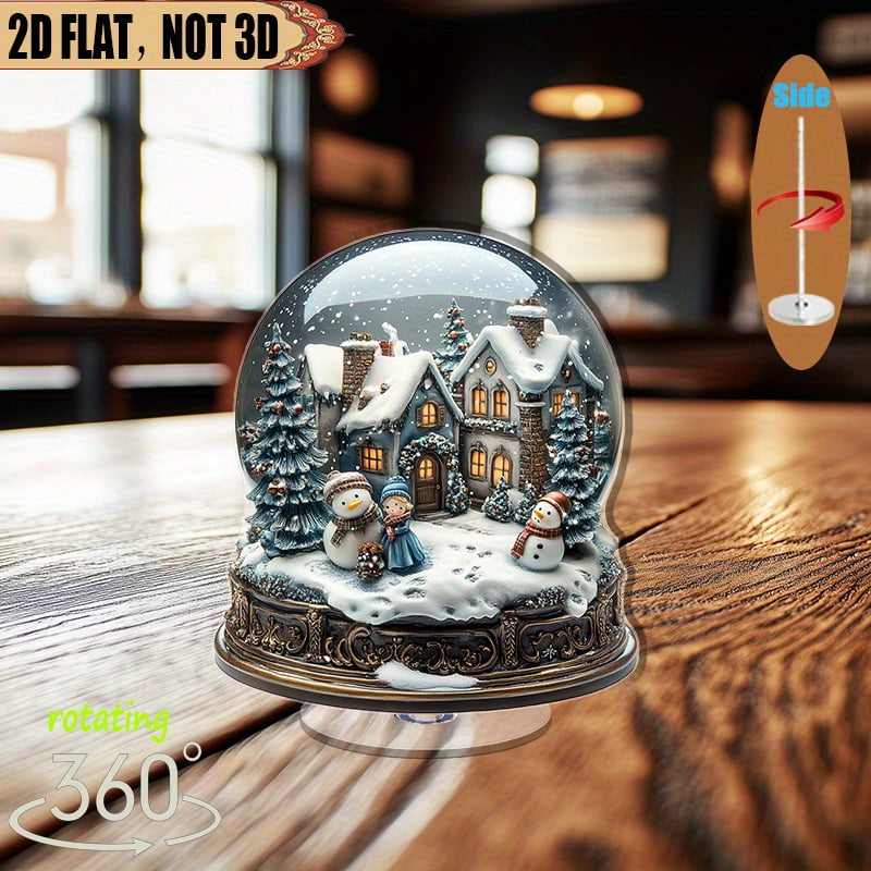 Rotating acrylic tabletop decoration featuring a winter village scene ...