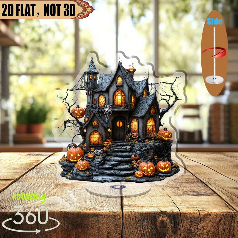 Rotating acrylic tabletop display featuring a Halloween miniature house ...