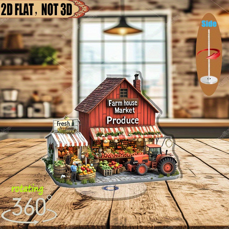 Rotating acrylic tabletop display featuring a charming farm market ...